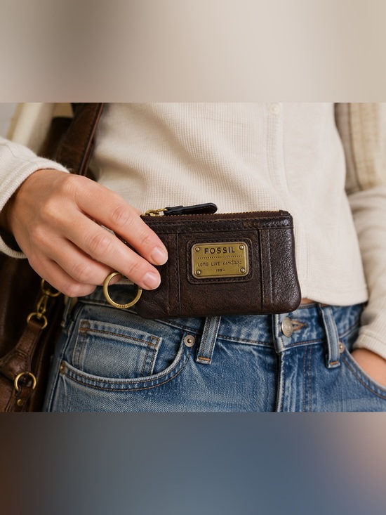 Fossil | Bags | Fossil Long Live Vintage Leather Zip Coin Pouch ...